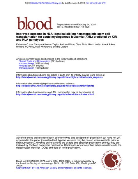 Pdf Improved Outcome In Hla Identical Sibling Hematopoietic Stem Cell Transplantation For