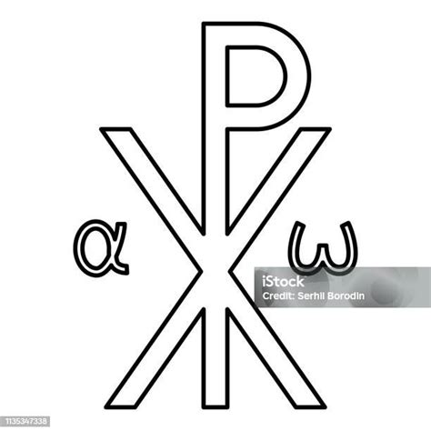 크리스 온 심볼 크로스 모노 그램 Xi Hi Ro 콘스탄틴 기호 세인트 목사 기호 종교 십자가 알파 오메가 아이콘 블랙 색상 개요 벡터 일러스트 레이 션 플랫 스타일 이미지