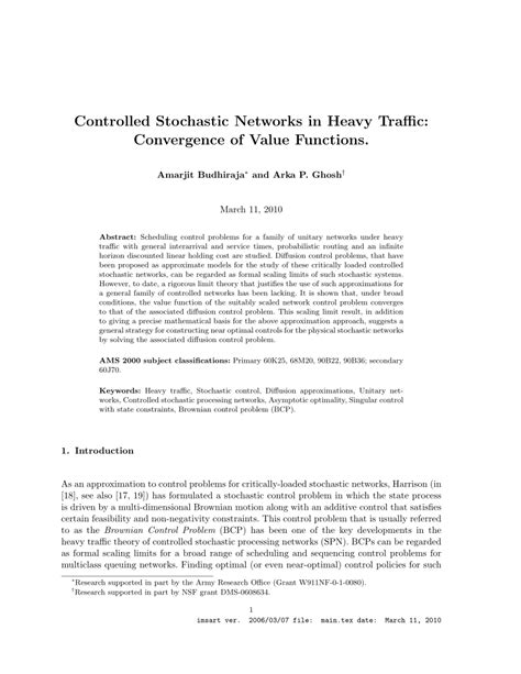 Pdf Controlled Stochastic Networks In Heavy Traffic Convergence Of Value Functions