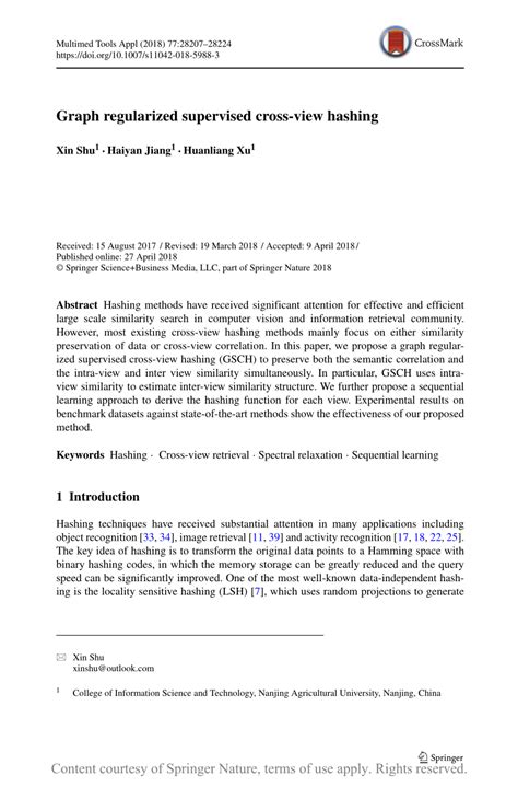 Graph Regularized Supervised Cross View Hashing Request Pdf