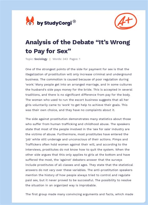 Analysis Of The Debate Its Wrong To Pay For Sex Free Essay Example