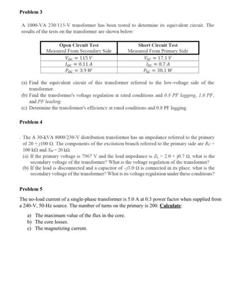 Solved A 1000 Va 230115 V Transformer Has Been Tested To