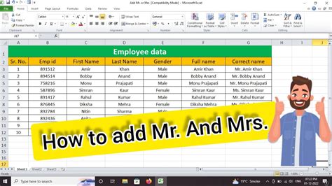 How To Add Mr And Mrs In Excel How To Correct Name In Excel