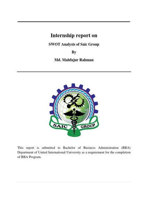 Intership Report On Swot Analysis Of Saic Group Pdf Swot Analysis Employment