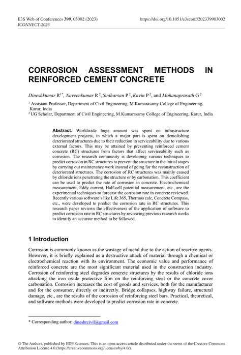 Pdf Corrosion Assessment Methods In Reinforced Cement Concrete