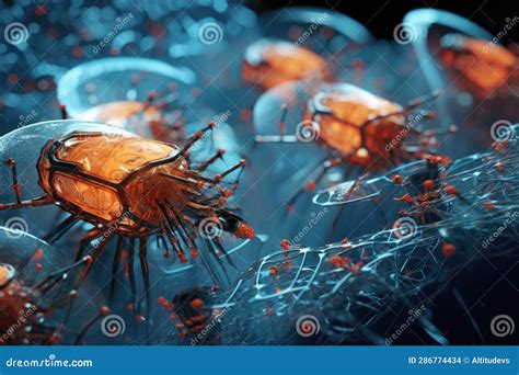 microscopic view of biohybrid robots nanotechnology stock illustration