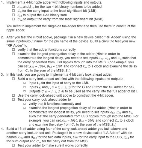 1 Implement A 4 Bit Ripple Adder With Following Chegg Com