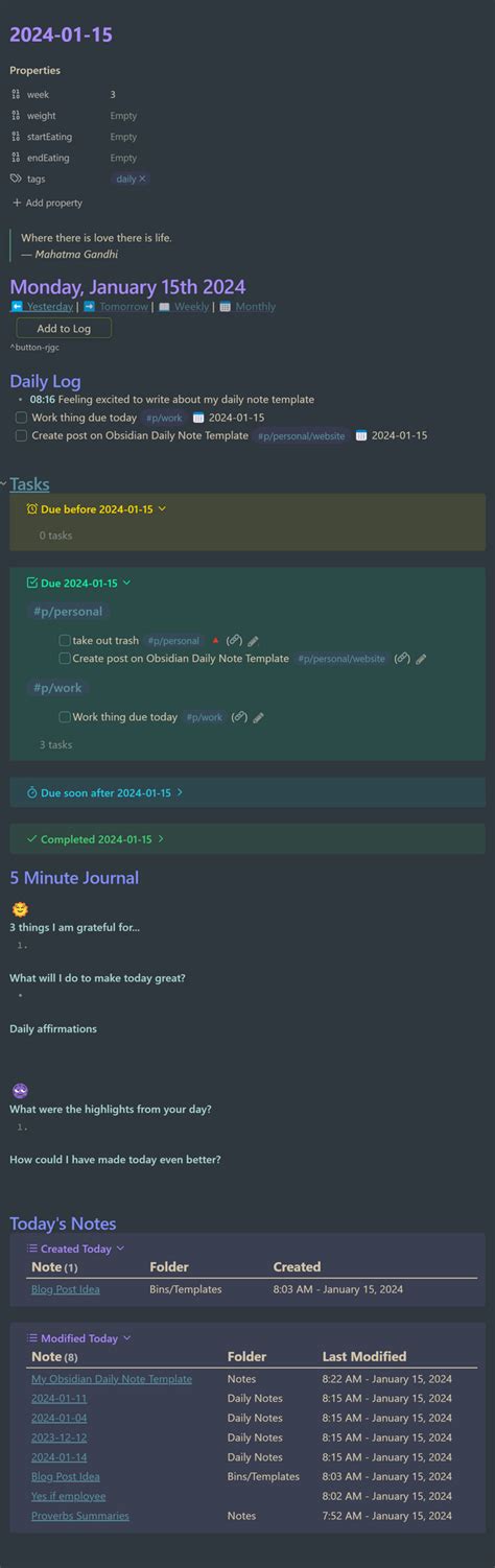 My Obsidian Daily Note Template Rapid Logging Tasks Mindfulness Tracking R Obsidianmd