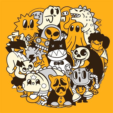 재미 있는 괴물 원형 모양 패턴의 벡터 일러스트 레이 션 프리미엄 벡터