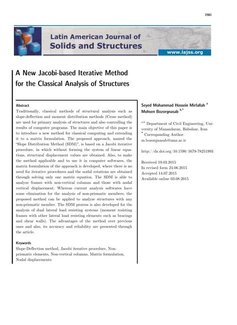 Pdf A New Jacobi Based Iterative Method For The Classical Analysis Of Structures
