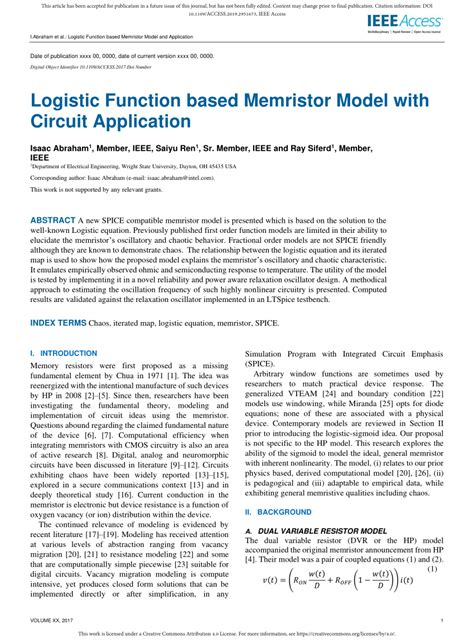 PDF Logistic Function Based Memristor Model With Circuit Application