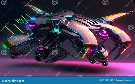 Futuristic Spaceship 3d Rendering Futuristic Transport Cyberpunk Style Stock Illustration