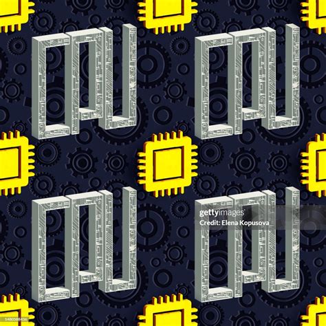 Nanotechnology Seamless Pattern Microchip Microprocessor Ram On A