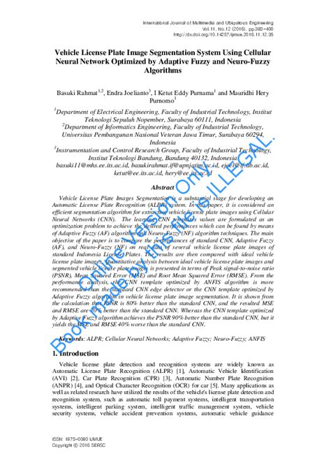 Vehicle License Plate Image Segmentation System Using Cellular Neural Network Optimized By