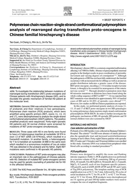 Pdf Polymerase Chain Reaction Single Strand Conformational Polymorphism Analysis Of Rearranged