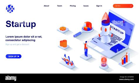 Startup Isometric Landing Page Launching New Business Project Isometry Concept Development