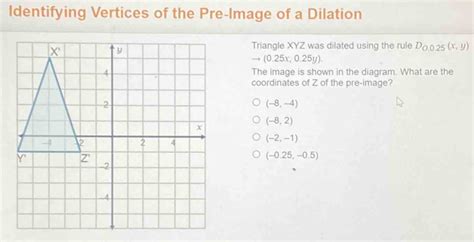 Solved Identifying Vertices Of The Pre Image Of A Dilation Triangle Xyz Was Dilated Using The