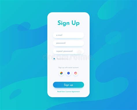 Sign Up Screen Mobile App Ui For Registration With Login And Password Fields And Buttons Phone