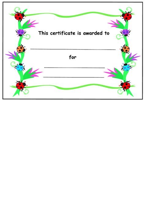 Lady Bird Certificate Template Printable Pdf Download