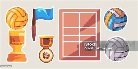 배구 게임 스포츠 필드 컵 개체 세트 컬렉션 그리기 그림 스티커 낙서 만화 스타일 Championship에 대한 스톡 벡터 아트 및 기타 이미지 Championship
