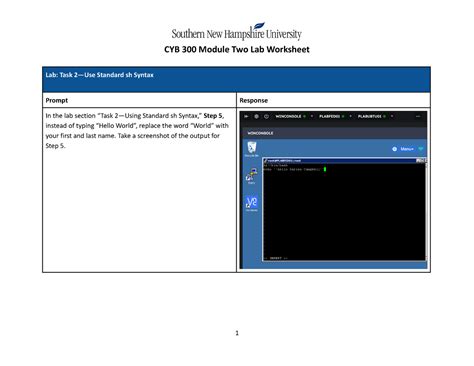 CYB 300 Module Two Lab Worksheet CYB 300 Module Two Lab Worksheet Lab Task 2Use Standard Sh