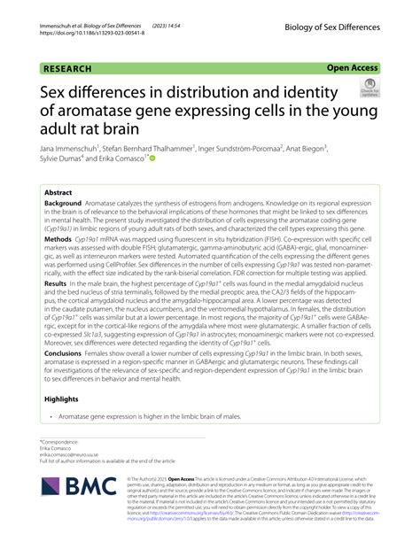 Pdf Sex Differences In Distribution And Identity Of Aromatase Gene Expressing Cells In The