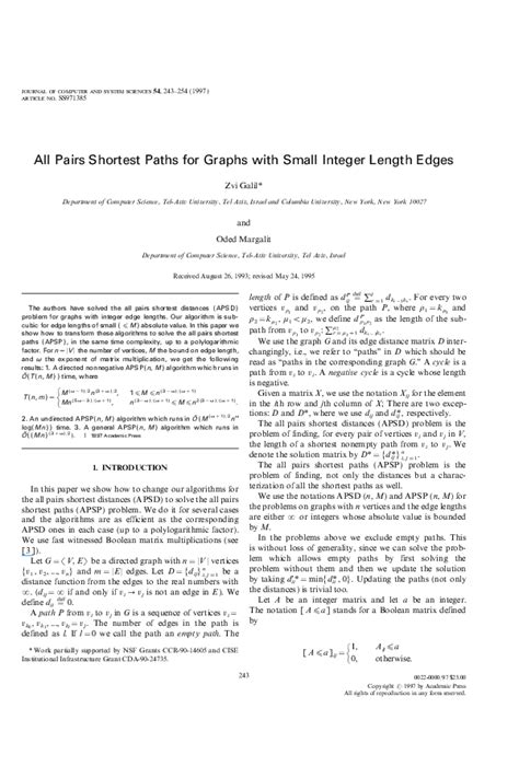 Pdf All Pairs Shortest Paths For Graphs With Small Integer Length Edges