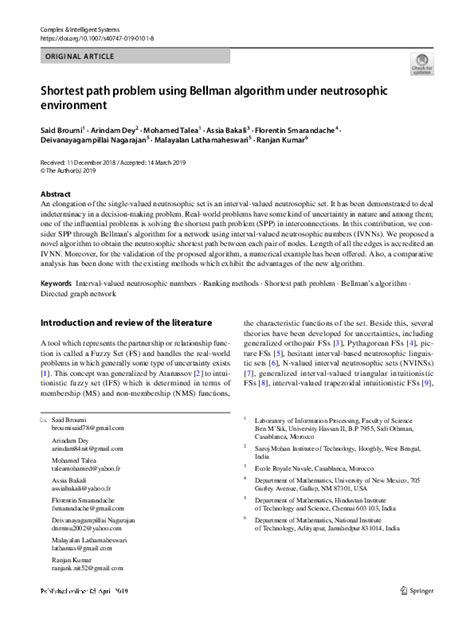 Pdf Shortest Path Problem Using Bellman Algorithm Under Neutrosophic Environment Florentin
