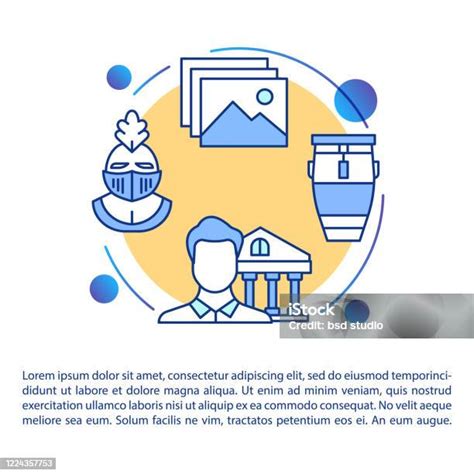 텍스트와 박물관 전시 컨셉 아이콘입니다 문화 전시 역사 박람회 문서 페이지 벡터 템플릿입니다 브로셔 잡지 선형 일러스트가 있는 소책자 디자인 요소 0명에 대한 스톡 벡터