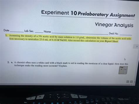 Solved Experiment 10 Prelaboratory Assignment Vinegar