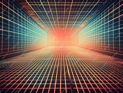 Premium Ai Image Perspective Grid Abstract Retro Background Created