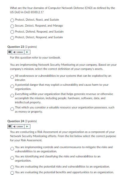 Solved What Are The Four Domains Of Computer Network Defense