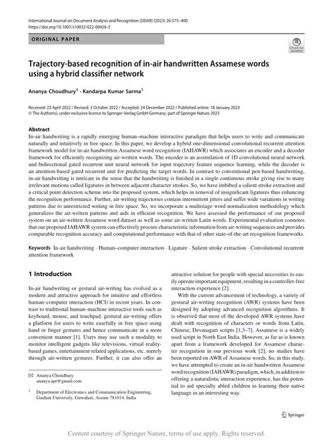 Trajectory Based Recognition Of In Air Handwritten Assamese Words Using A Hybrid Classifier