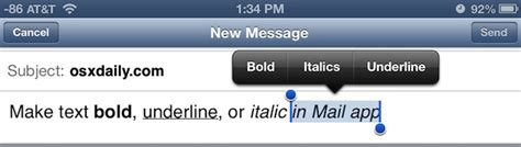 add bold underline and italics to stylize text in ios mail