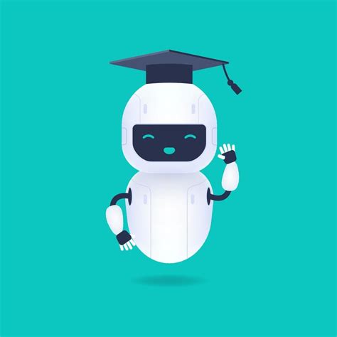 white friendly robot character graduated cute and smile ai robot wearing graduation cap
