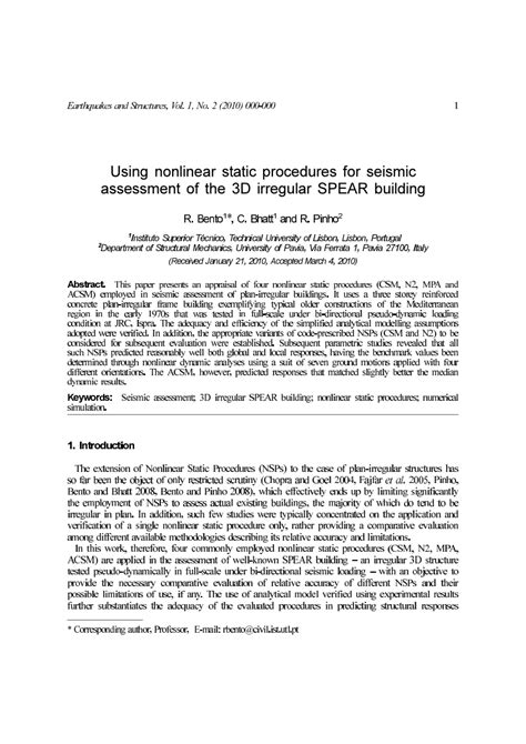 Pdf Using Nonlinear Static Procedures For Seismic Assessment Of The