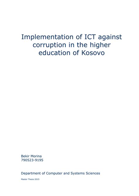 Pdf Implementation Of Ict Against Corruption In The Higher Education Of Kosovo