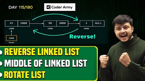 Lecture 80 Reverse A Linked List Middle Of Linked List Rotate Linked List Youtube