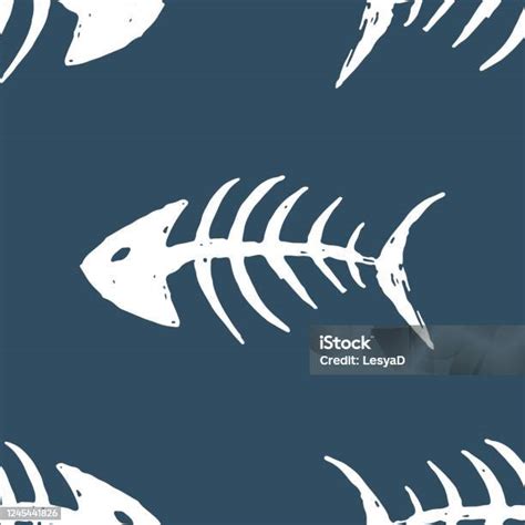 물고기 뼈 원활한 패턴입니다 물고기 해골 낙서 손으로 그린 만화 벡터 일러스트 그래픽 프린트에 대한 스톡 벡터 아트 및 기타 이미지 그래픽 프린트 꼬리 낙서 드로잉
