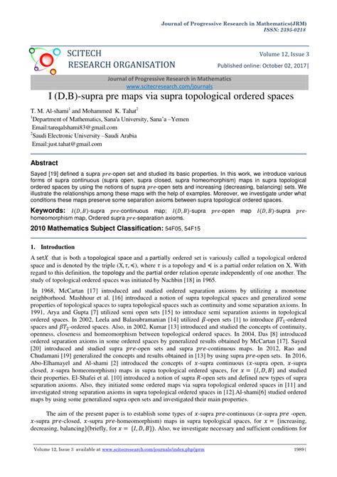 Pdf I D B Supra Pre Maps Via Supra Topological Ordered Spaces