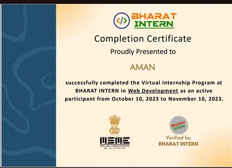 Aman Parmar On Linkedin Internshipjourney Bharatintern Webdevelopment