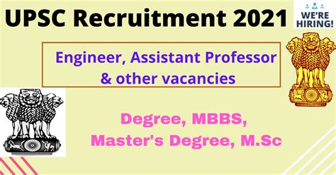 Upsc Recruitment 2021 Apply 29 Assistant Professor Engineer And Other