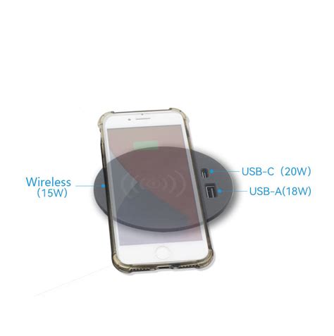 15w Desktop Embedded Qi Wireless Fast Phone Charger With 20w Usb Type C Quick Charging For