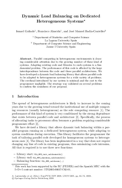 Pdf Dynamic Load Balancing On Dedicated Heterogeneous Systems