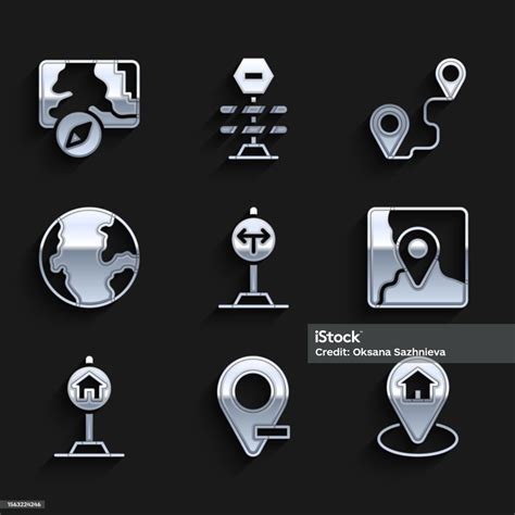 도로 위치 집 접힌 지도 위치 마커 교통을 위한 호텔 표지판 지구 지구본 경로 및 도시 탐색 아이콘에 포크를 설정합니다 벡터 0