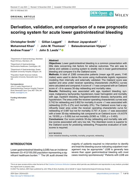 Pdf Derivation Validation And Comparison Of A New Prognostic Scoring System For Acute Lower