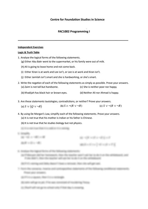 SOLUTION Foundation O Levels Propositional Logic Exercises Studypool