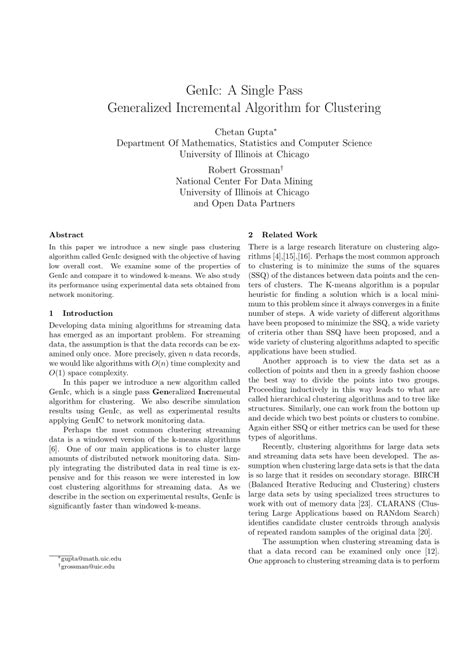 Pdf Genic A Single Pass Generalized Incremental Algorithm For Clustering