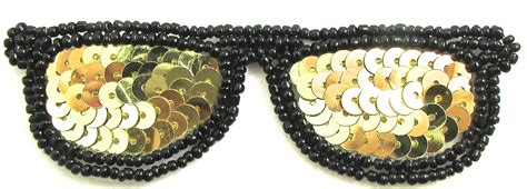 Sun Glasses With Gold And Black Sequins And Beads 4 X 125