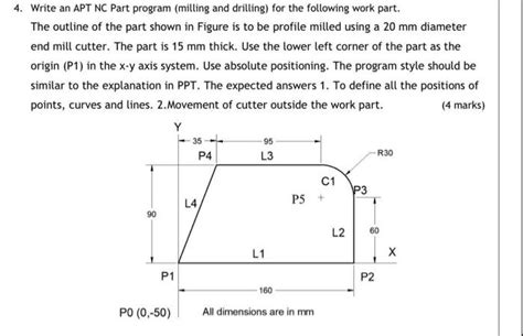 Solved 4 Write An Apt Nc Part Program Milling And